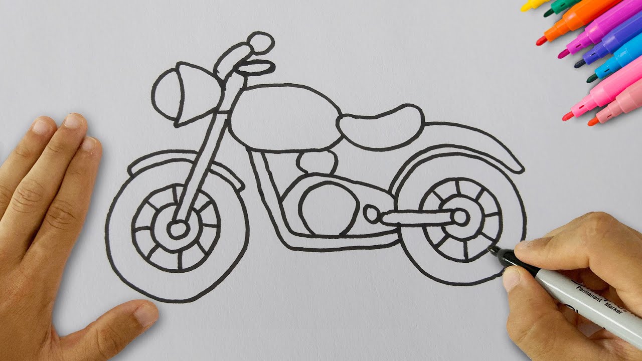 Very Simple Motor Bike Drawing - How to Draw a Motor Step by Step ...