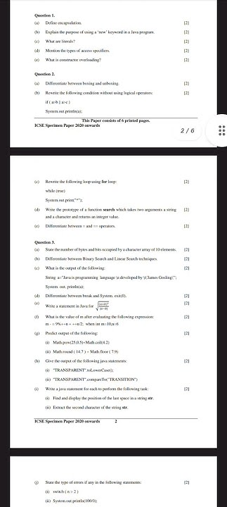 ICSE CLASS 10TH COMPUTER APPLICATION QUESTION PAPER 2020 - YouTube