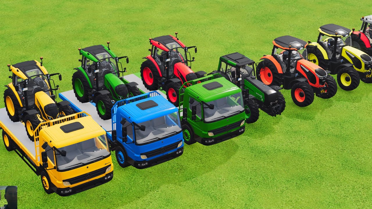 Transporting Tractors Double Flatbed Trailer truck vs tractor Game ...