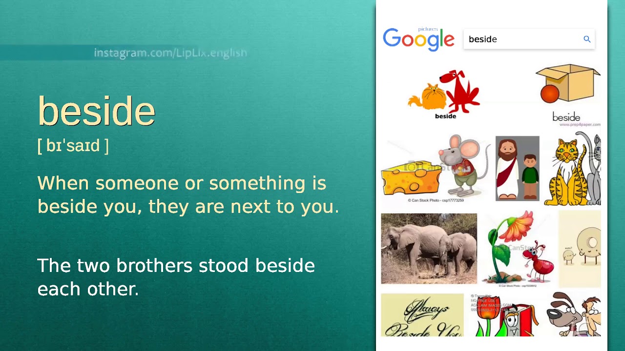 Beside : A2 level english vocabulary lesson, www.LipLix.com - YouTube