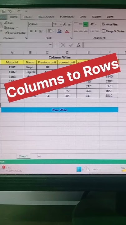 Columns to Row data कैसे करें💐Ms Excel में columns to row data kese karte hai🌻🌻#excelshorts ...