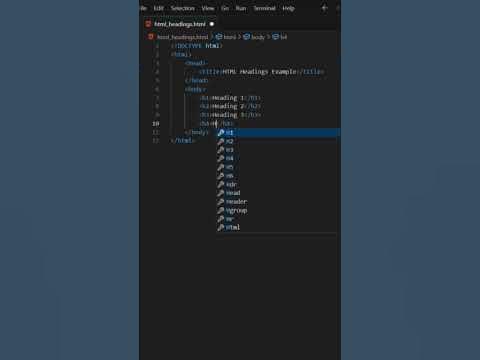 Html Headings Shorts #htmllanguage #coding #htmlinhindi #html #htmlcss #htmltutorial - YouTube