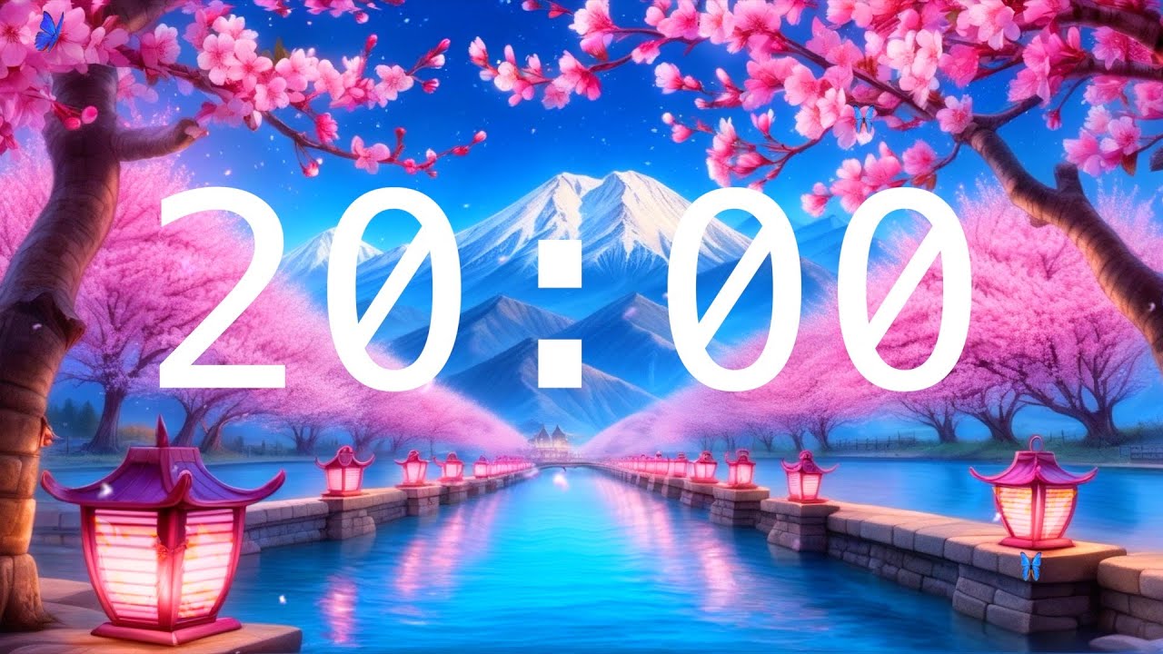 20 Minute Countdown Timer with Alarm | Cherry Blossoms and a River with ...