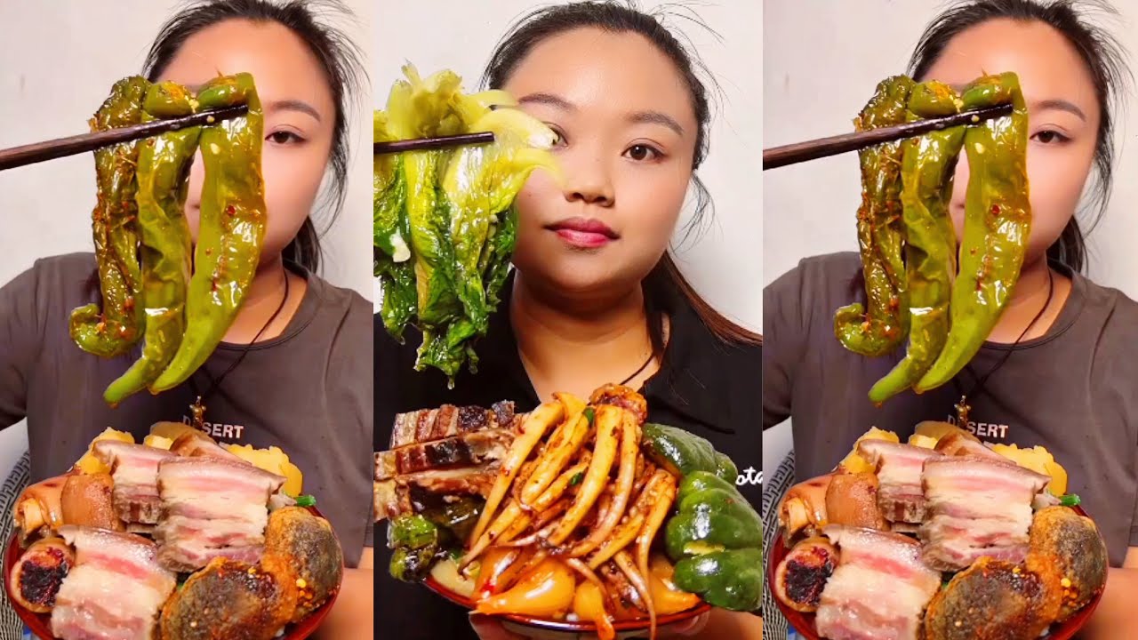 ASMR Braised Pork Belly With Stir Fried Eggplants, Pumpkins and Garlic Sauce | Quick Eats ...