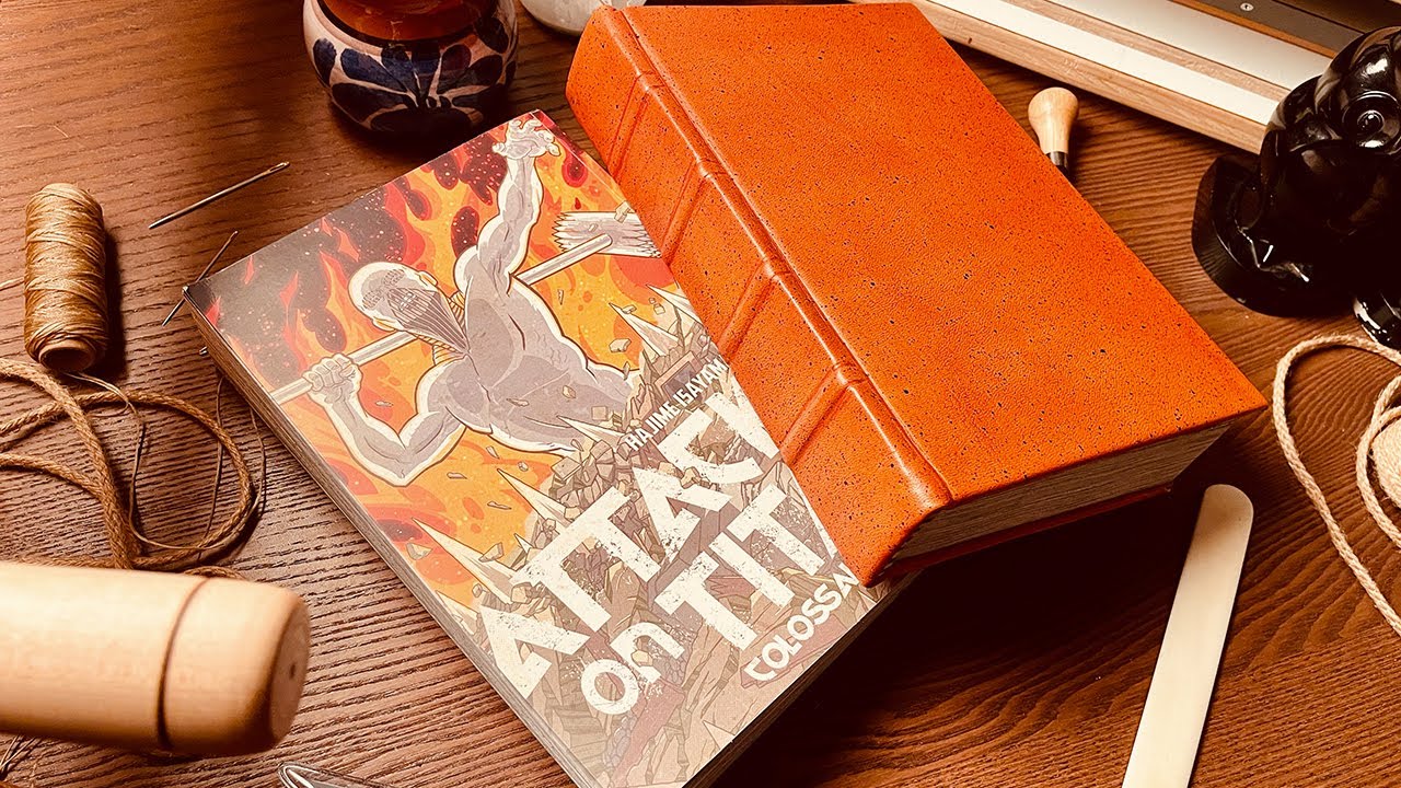 Making an "Attack on Titan" Manga Leather Hardcover | Bookbinding DIY ...