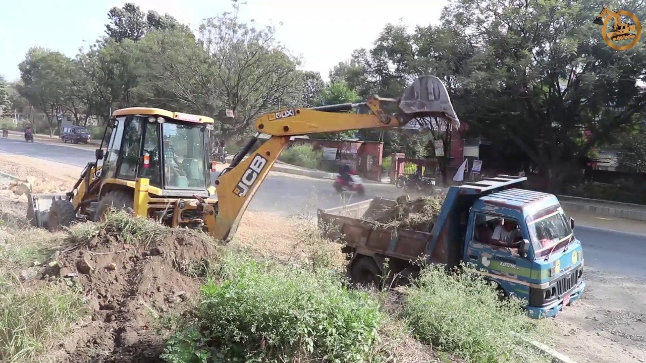 JCB Backhoe Loader Loading Soil into a Truck- jcb video#jcb backhoe ...