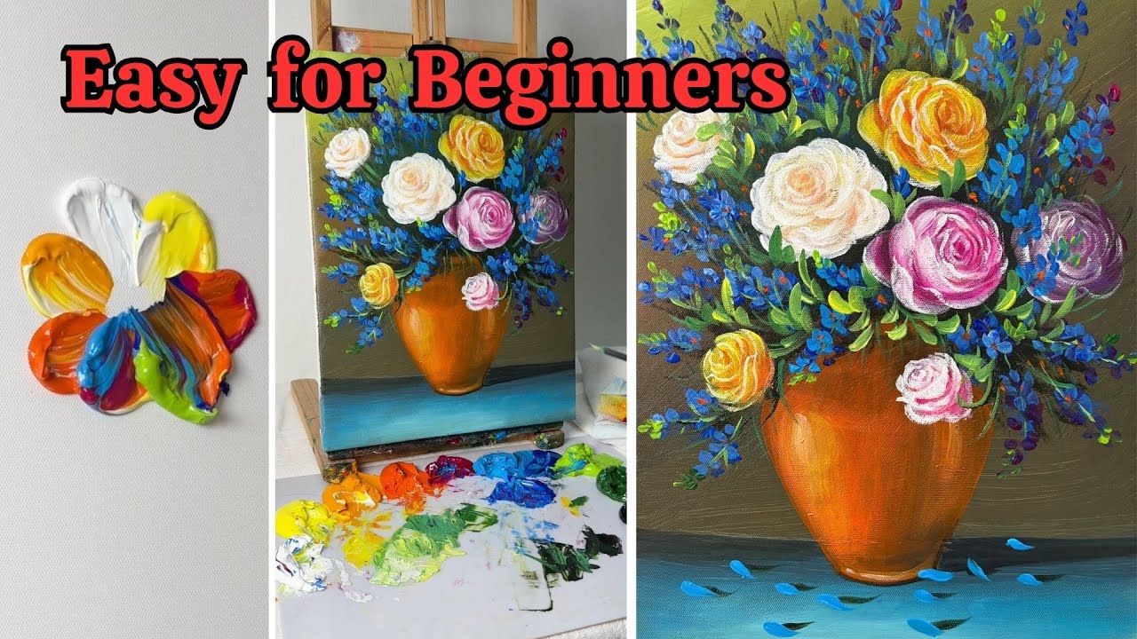 How to Paint a Beautiful Floral Vase | Easy Acrylic Painting Tutorial ...