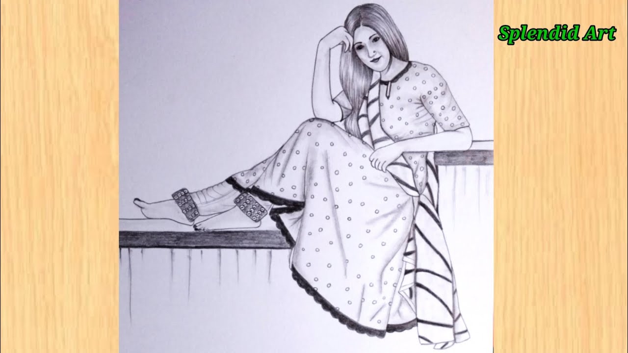 How to draw a cute girl sitting on balcony || Pencil sketch || Splendid ...