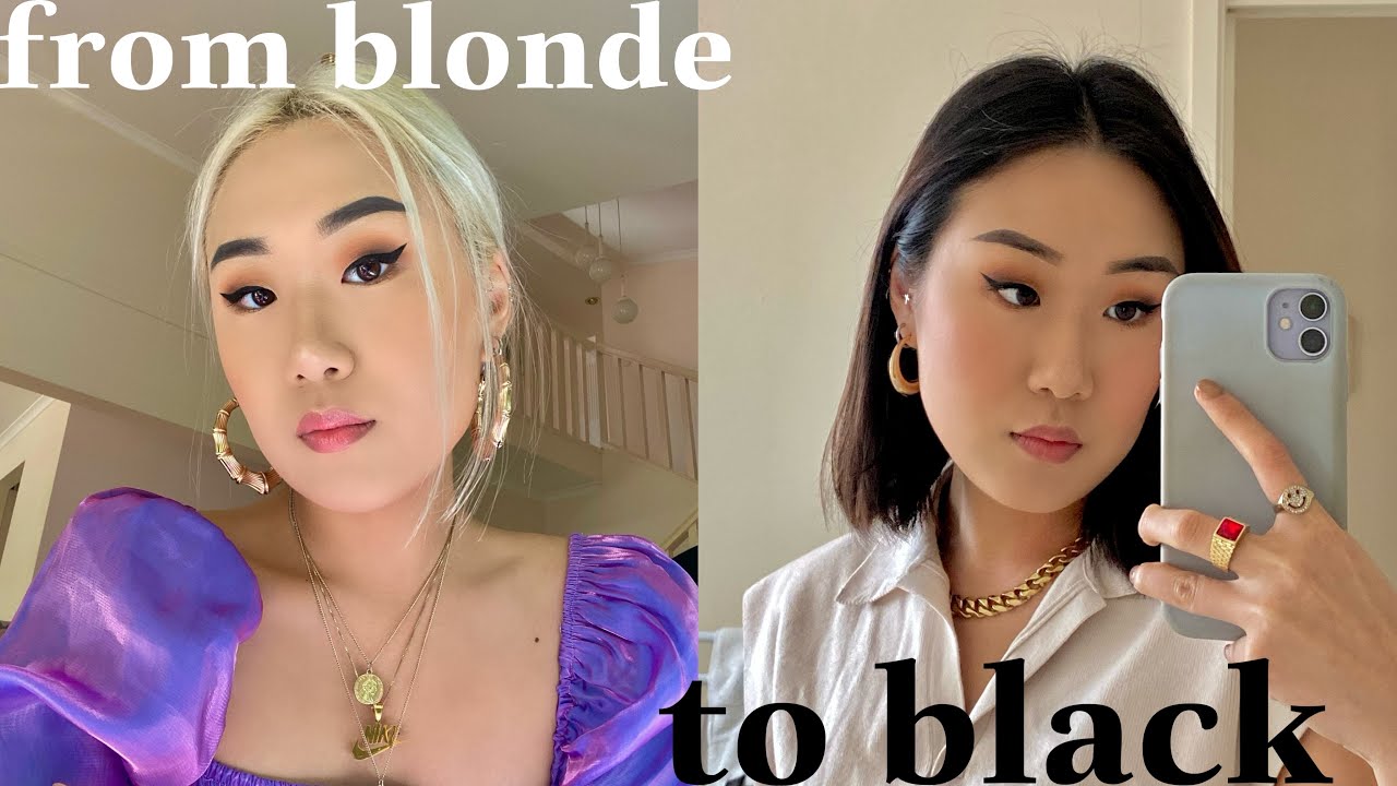hair transformation | from BLONDE to BLACK + tips - YouTube