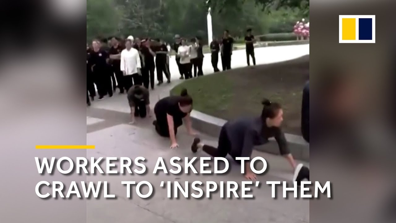 Chinese employees asked to crawl on ground to ‘inspire them’ - YouTube