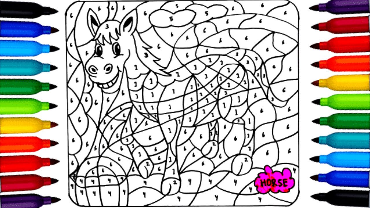 How to coloring the Horse by number | Drawing, Coloring and Painting ...