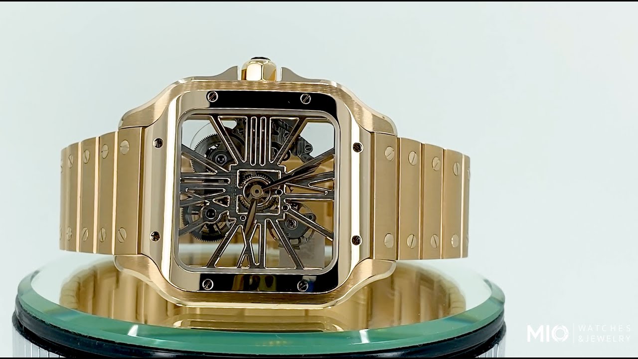 Cartier WHSA0016 Santos Skeleton Rose Gold Watch - YouTube