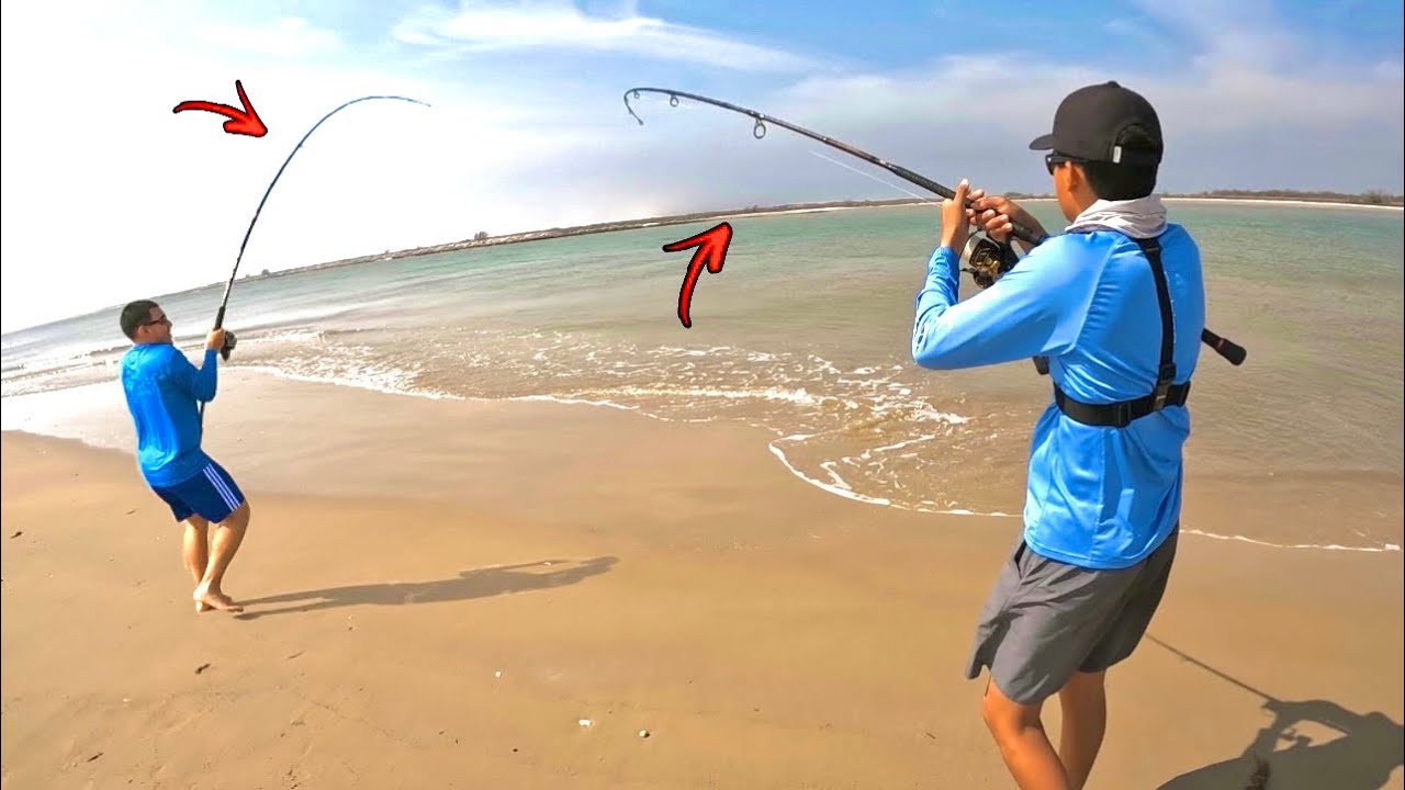 Fighting MONSTER Fish From The Beach! Surf Fishing Chaos! - YouTube