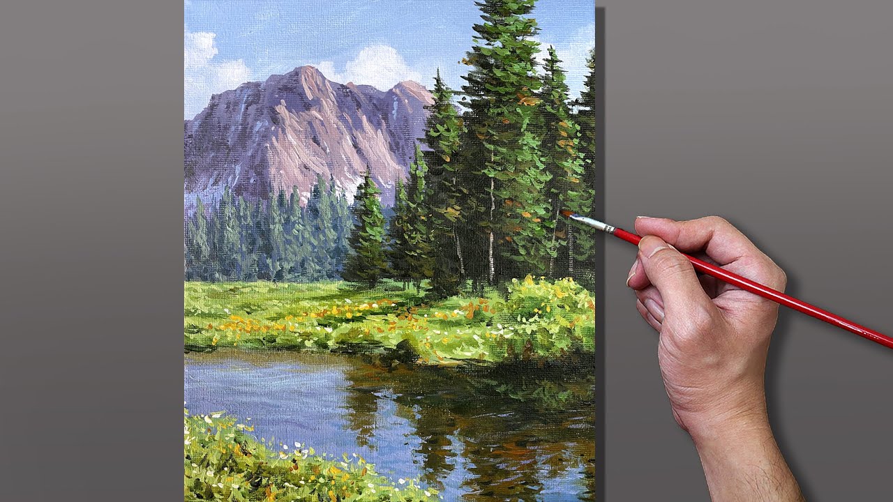 Acrylic Painting Trees Reflection Landscape - YouTube