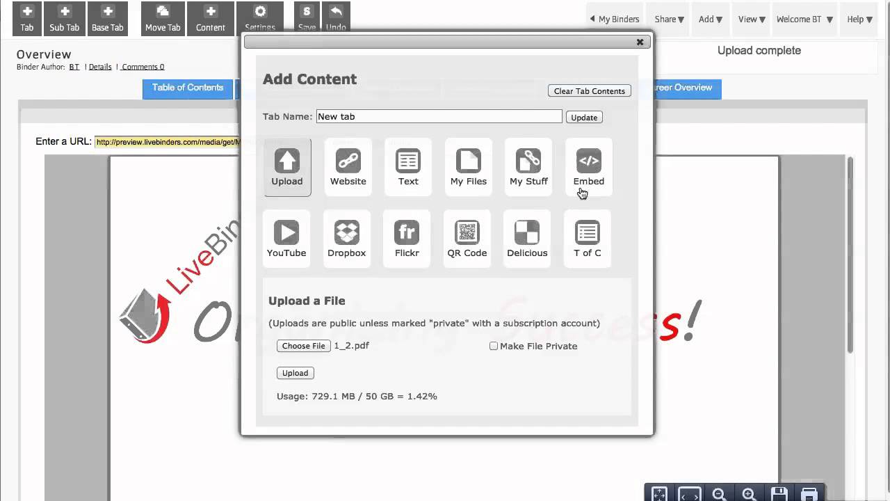 Uploading a file from inside LiveBinders - YouTube
