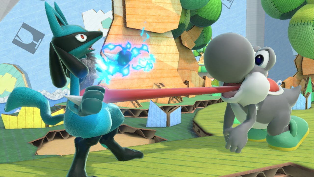 SSBU Hack：Gray Yoshi Grab Pummel on Cyan Lucario - YouTube