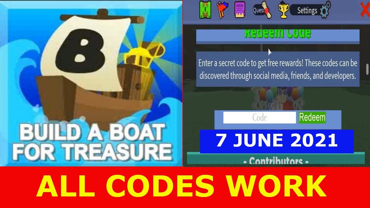 [ ALL CODES WORK ] Build A Boat For Treasure ROBLOX | 7 JUNE 2021 - YouTube
