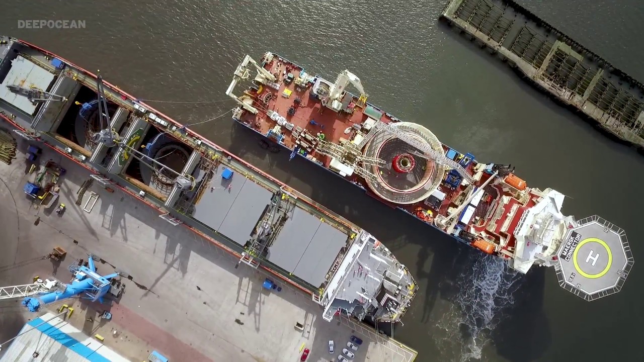 Maersk Connector simultaneously spooling two HVDC subsea power cables ...