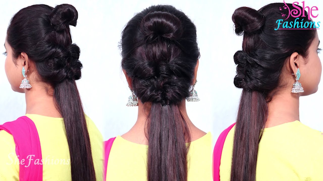Simple and cute hairstyle for long hair girls | Easy party/functions ...