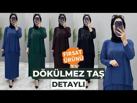 DÖKÜLMEZ TAŞ DETAYLI ETEKLİ TAKIM