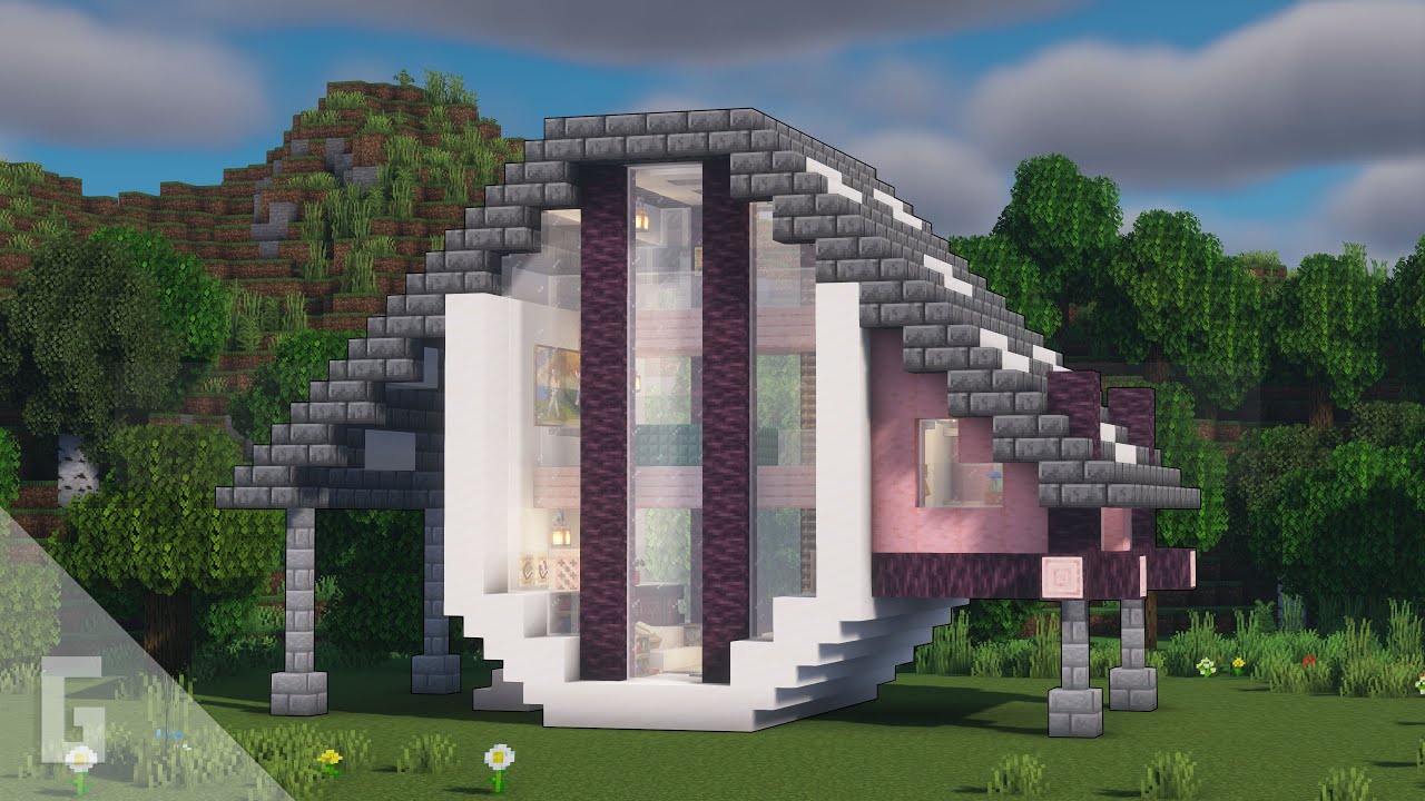 Minecraft Cherry Log Modern House - YouTube