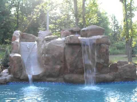 Rico Rock custom waterfalls and water slide - YouTube