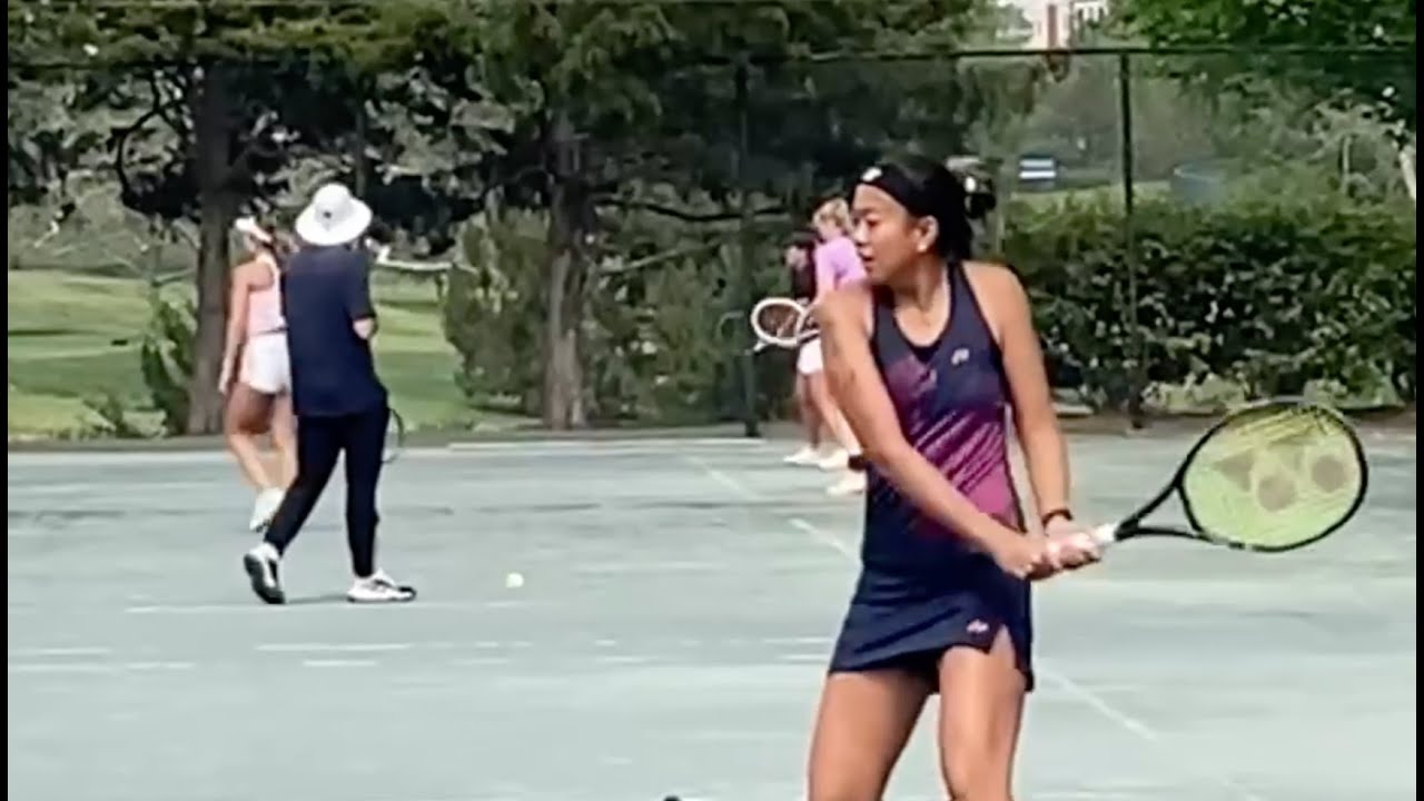 Lea Ma Playing Tennis with Iva Jovic Practicing in the Background - YouTube