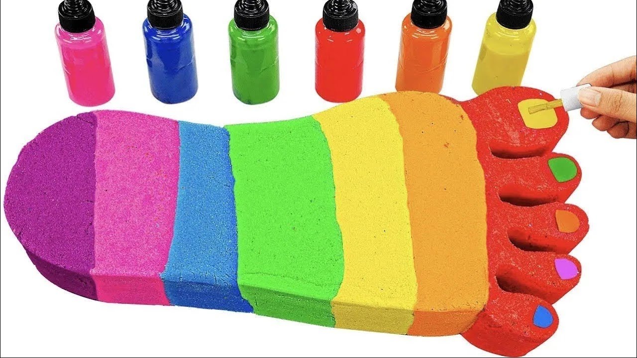 Satisfying Video l How to make Rainbow Toenail Cake WITH Kinetic Sand ...