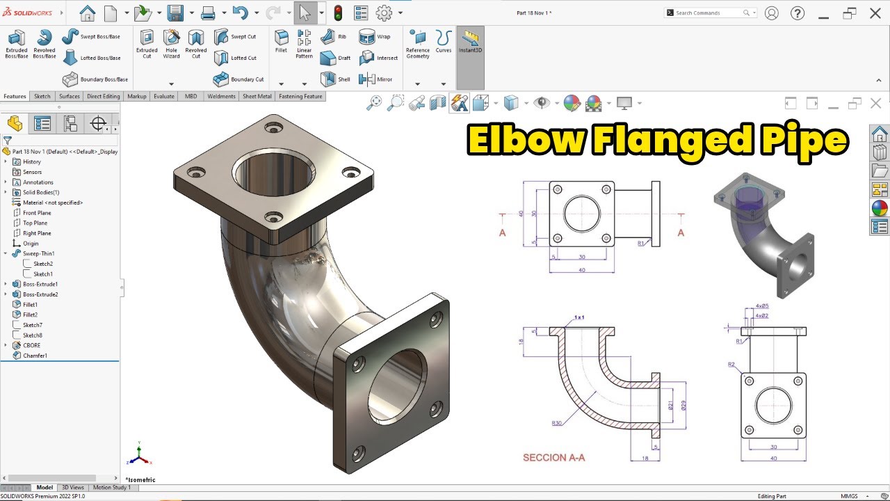 How to Create an Elbow Flanged Pipe Fitting in SolidWorks - YouTube