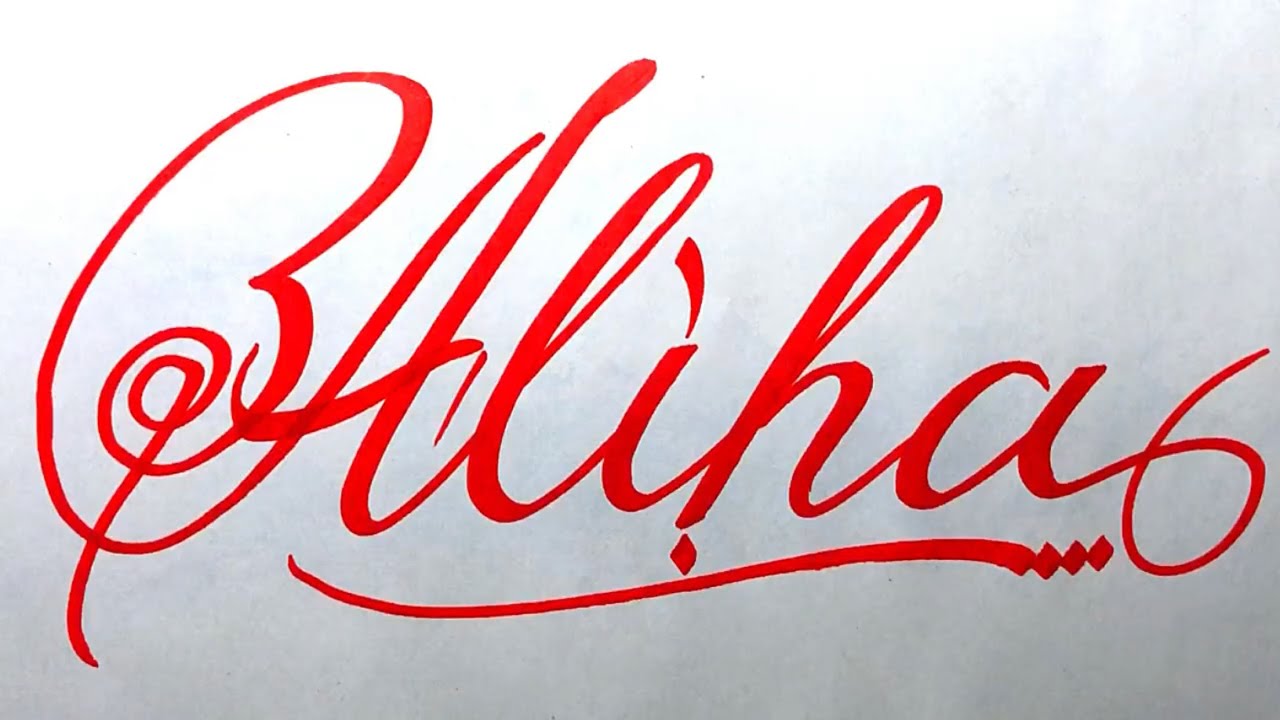 Aliha Name Signature Calligraphy Status | How to Cursive write with cut ...