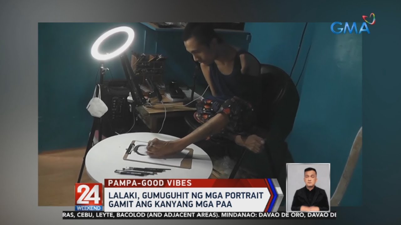 Lalaki, gumuguhit ng mga portrait gamit ang kanyang mga paa | 24 Oras ...