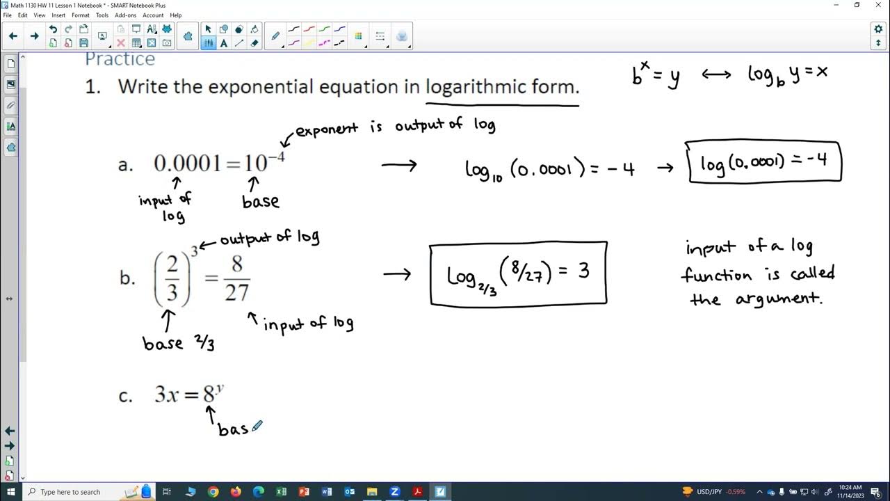 Math 1130 HW 11 Intro to Logarithms - YouTube