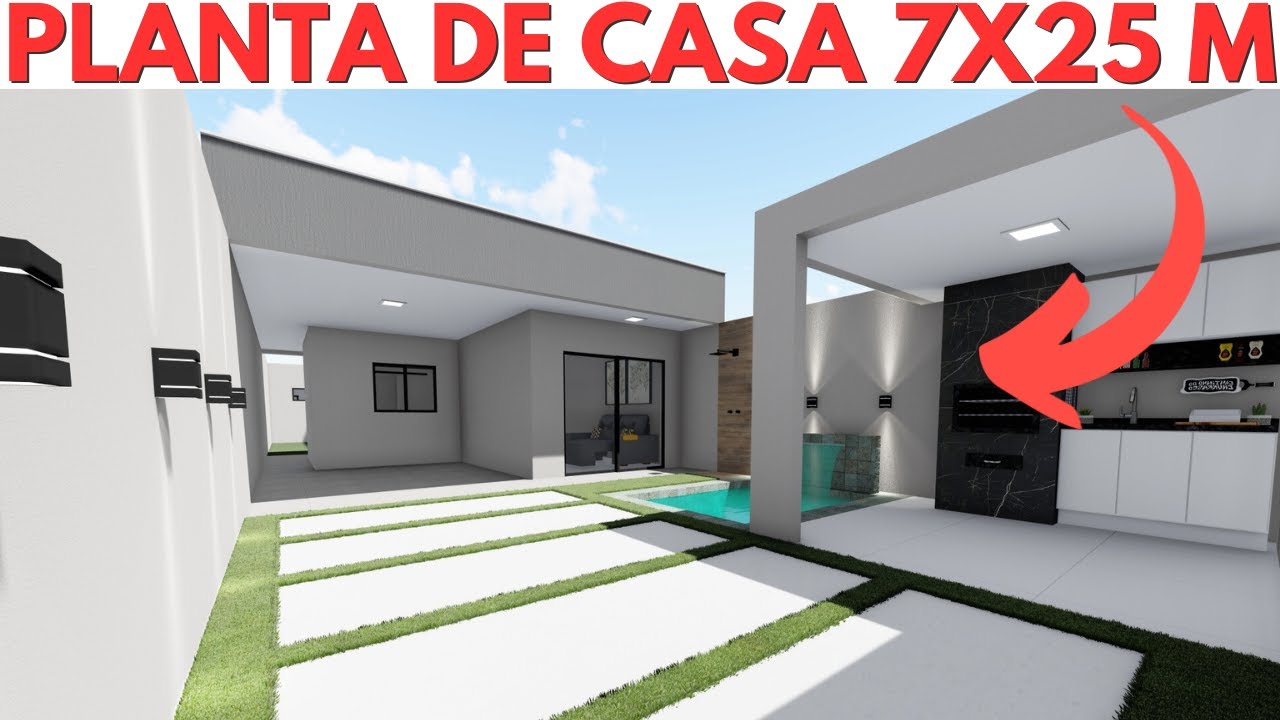 PLANTA DE CASA 7x25 METROS COM 3 QUARTOS! - YouTube