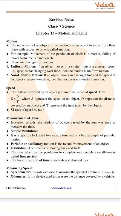 Motion and time class 7 Science notes|Motion and time short notes ...