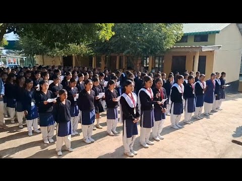 Students practicing the welcome song for the upcoming Gunotsav. (Diphu ...