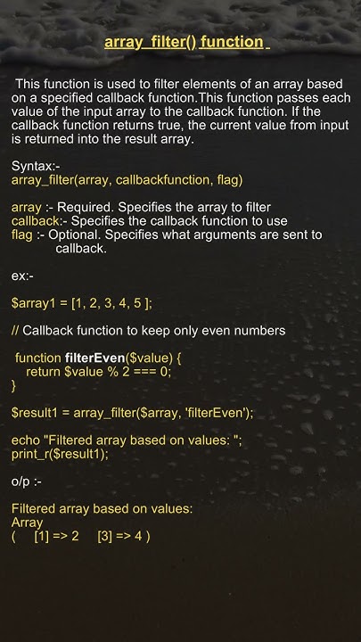#15 array_filter() function in #php - YouTube
