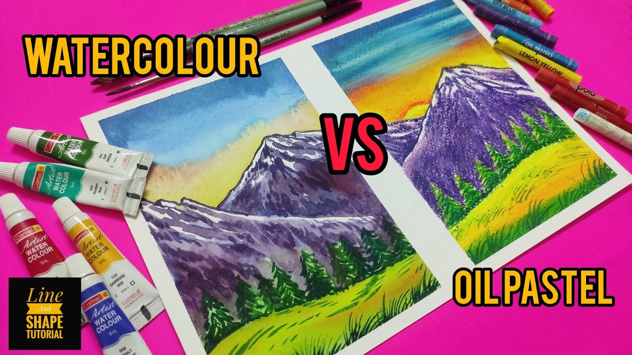 Watercolor vs Oil Pastel in same landscape painting - YouTube