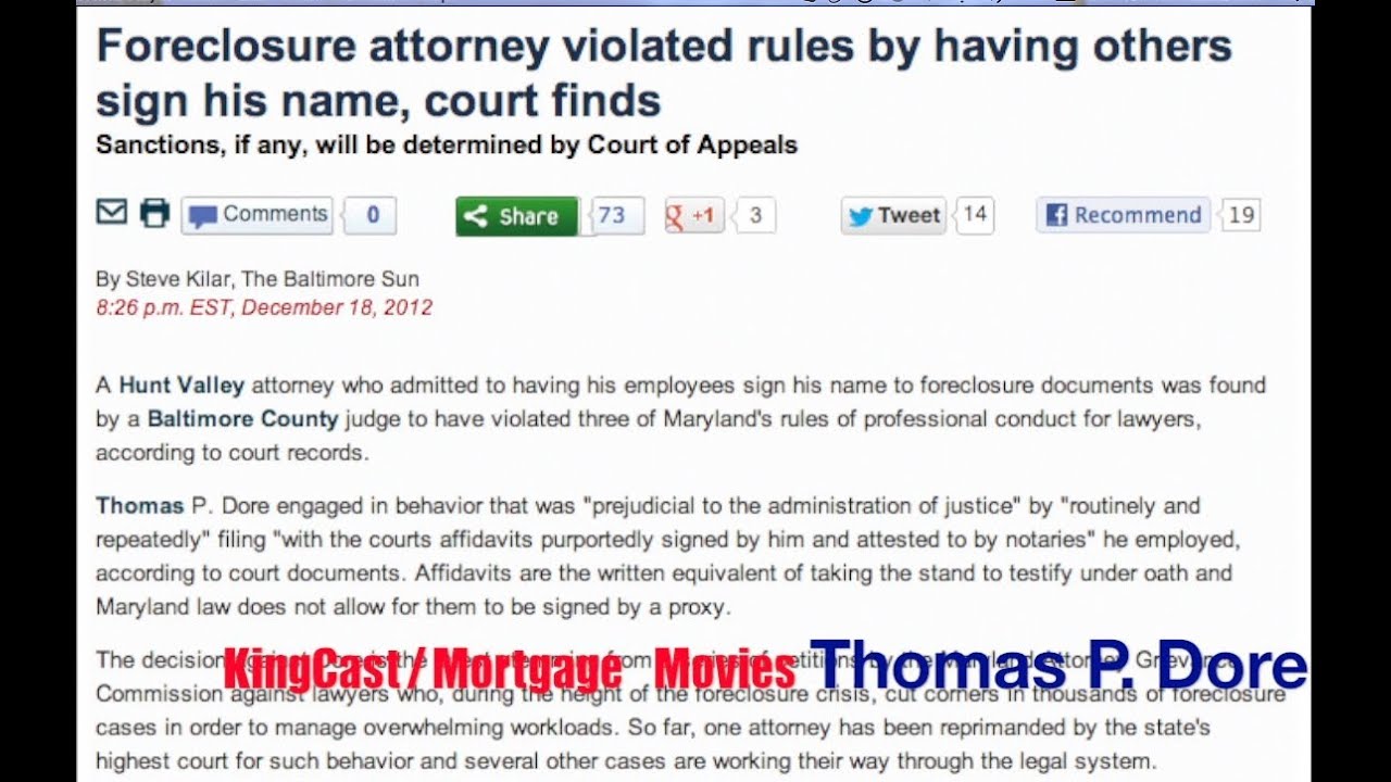 How Thomas P Dore and M&T Bank run Maryland Courts and Foreclosure ...