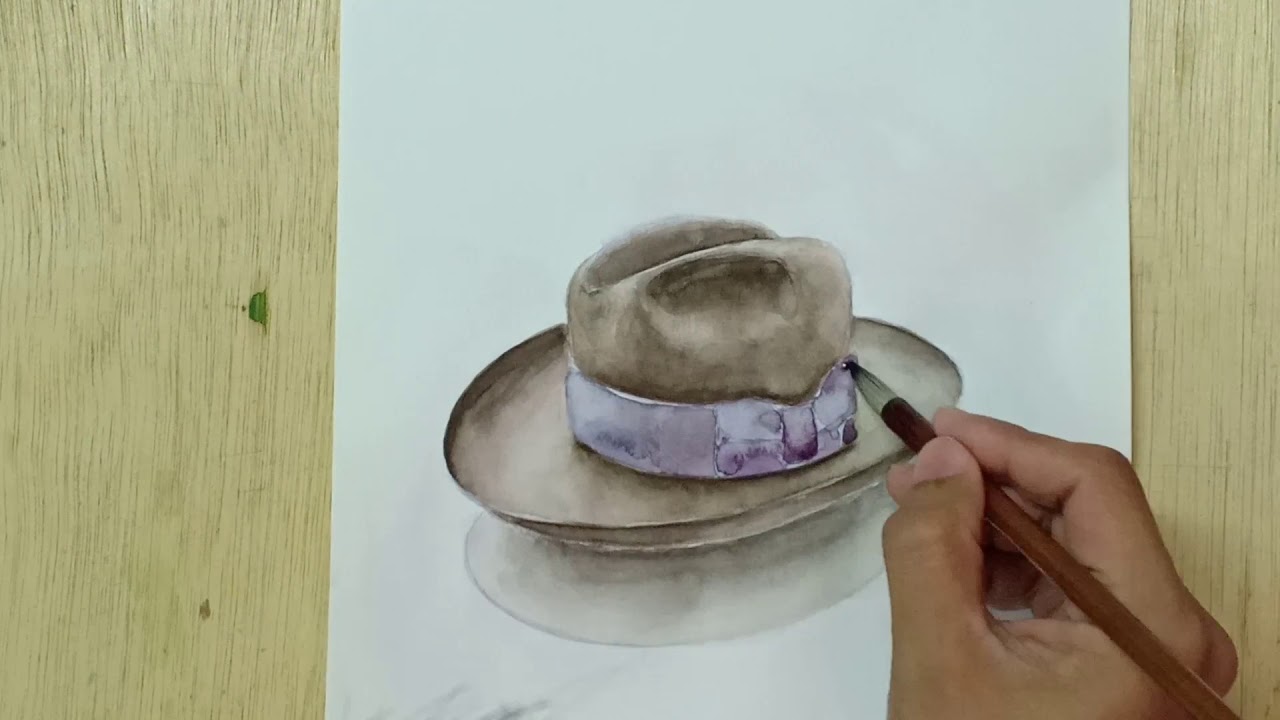 HOW TO DRAW A SIMPLE HAT IN WATERCOLOR | SCHOOL ART | TIME LAPSED ART ...