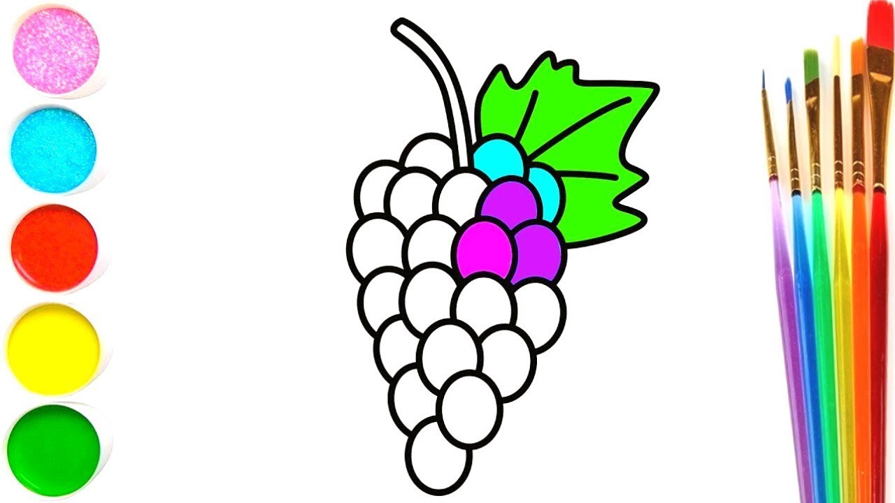 Cách vẽ chùm nho và tô màu cho trẻ em Bolalar Uchun uzumni chizish ...