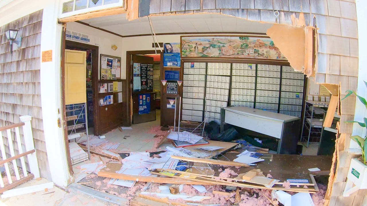 Crash leaves enormous hole in wall of Cape Cod post office - YouTube