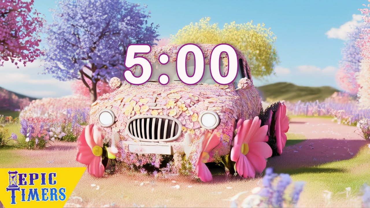 5 Minute Spring Flower covered car Countdown Timer with relaxing music ...