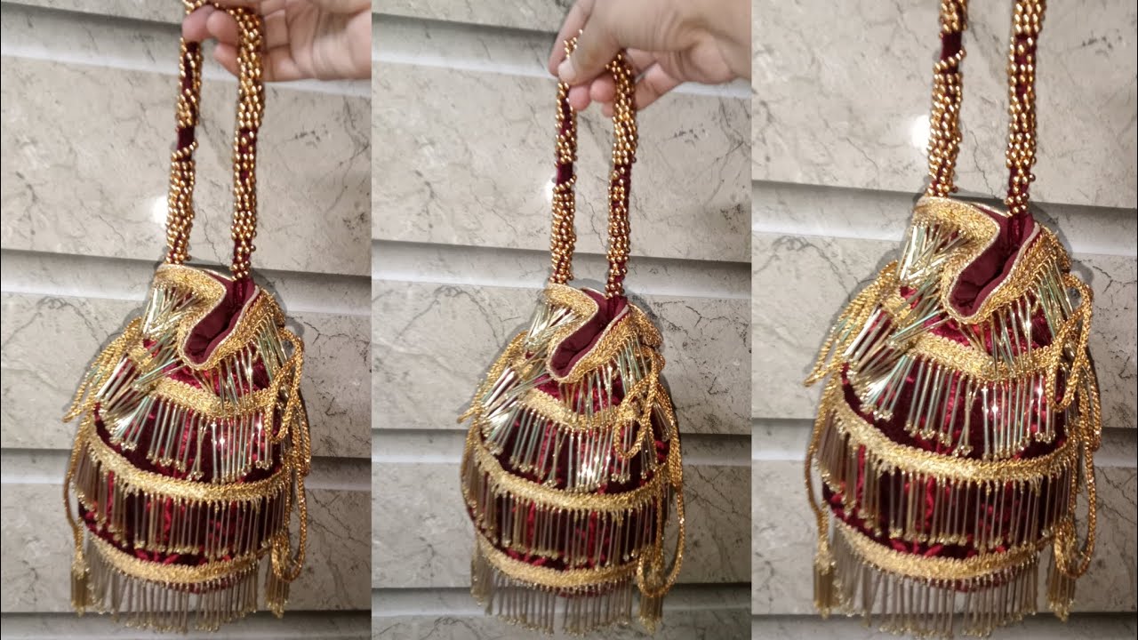 How to make bridal potli bag at home| how to make handle of potli bag ...