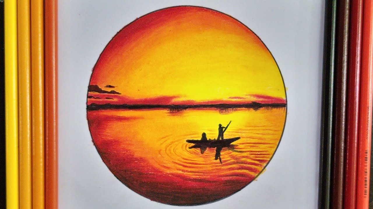 Drawing Sunset/Scenery /Color pencil/Step by step/Easy draw - YouTube