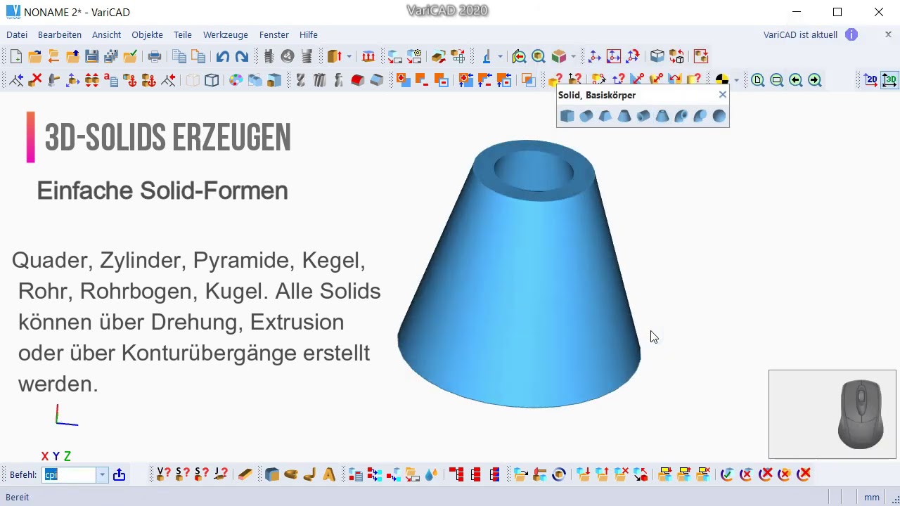 VariCAD – Einfache Solid Formen (Basis-Solids) - YouTube