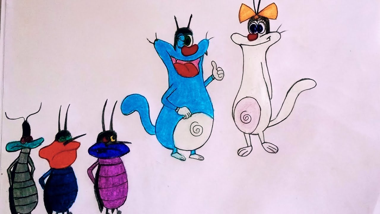 how to draw a Oggy,cockroaches and Olivia drawing||Oggy in the ...