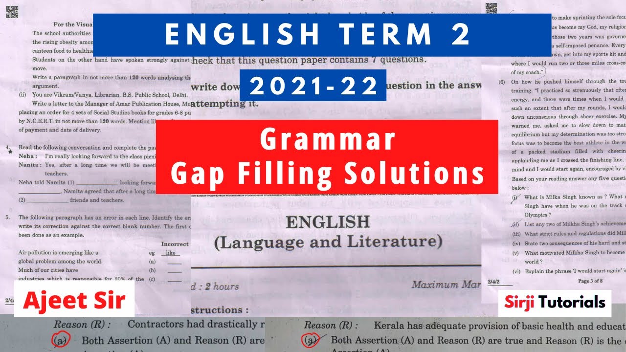 Term 2 Class 10 CBSE Exam English Paper Grammar Gap Filling Solutions ...