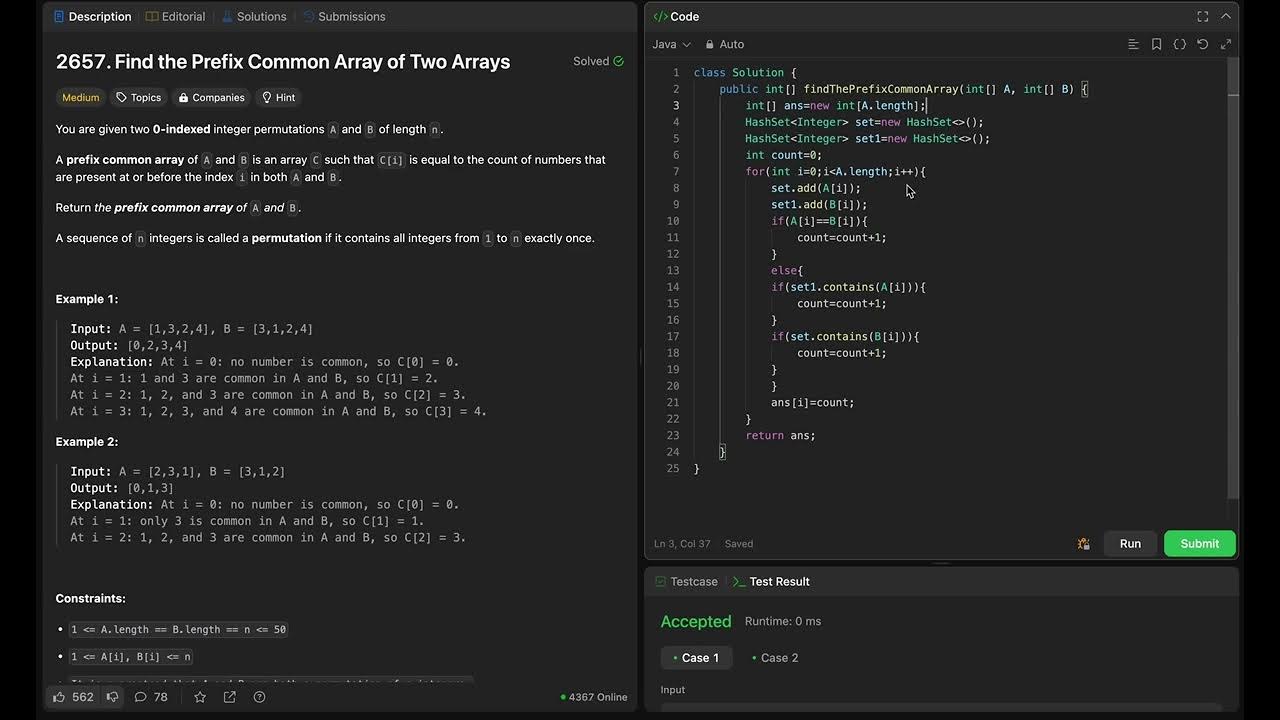 LeetCode Find the Prefix Common Array of Two Arrays Solution | 2657 | Nice Explanation | Code ...