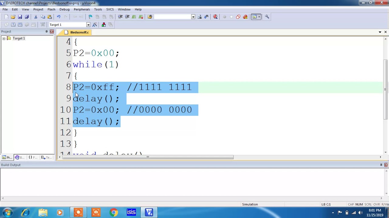 8 Leds Interfacing With 8051 Embedded C Programming Using Keil Ide And 8 Leds Interfacing With 8051 Embedded C Programming Using Keil Ide And