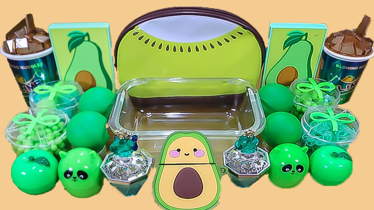 Avocado Slime Mixing Makeup Eyeshadow Into Clear Slime ASMR 72 ...